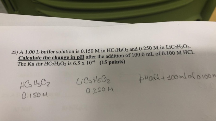 Solved 23) A 1.00L buffer solution is 0.150 M in HC HsO2 and | Chegg.com