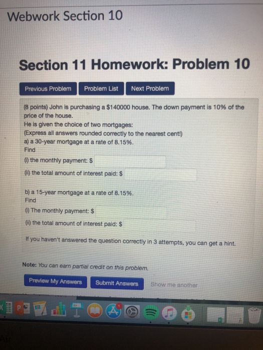 Solved Webwork Section 10 Section 11 Homework: Problem 10 | Chegg.com