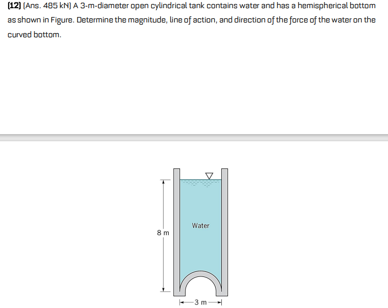 Solved [12] [Ans. 485 kN] A 3-m-diameter open cylindrical | Chegg.com