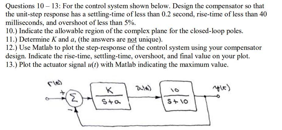 Solved Questions 10−13: For the control system shown below. | Chegg.com