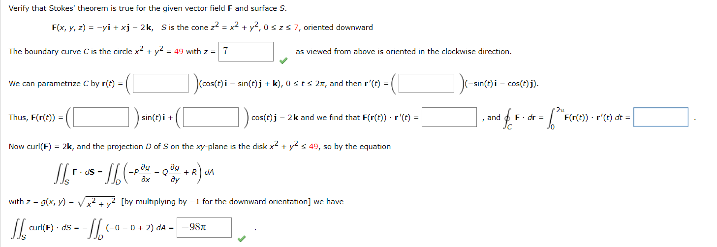 Solved Verify That Stokes Theorem Is True For The Given