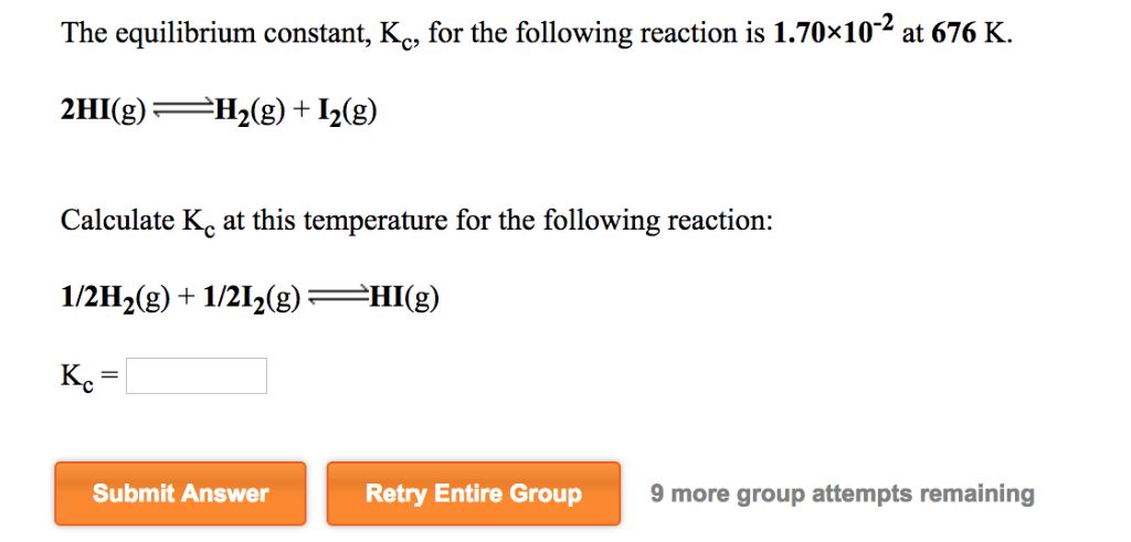 Solved The equilibrium constant, Kc, for the following | Chegg.com