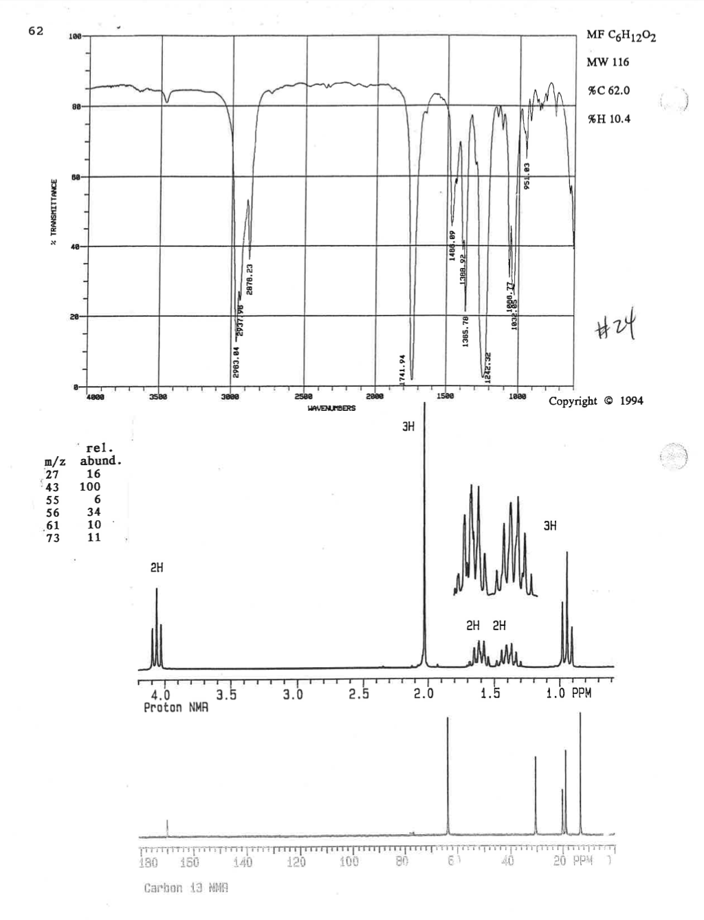 Solved Identify the structure of C6H12O2 based on the IR, | Chegg.com