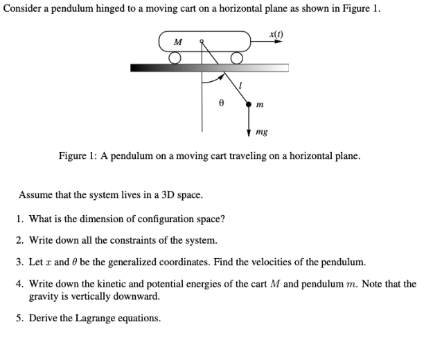 Solved Consider a pendulum hinged to a moving cart on a | Chegg.com