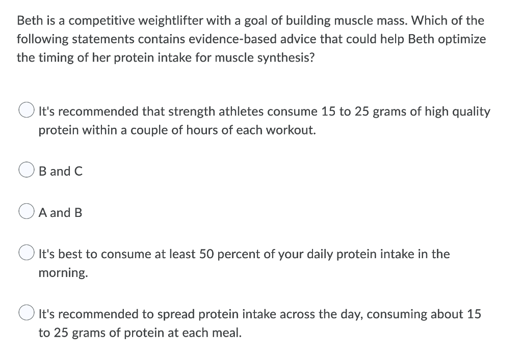 Solved Beth is a competitive weightlifter with a goal of | Chegg.com