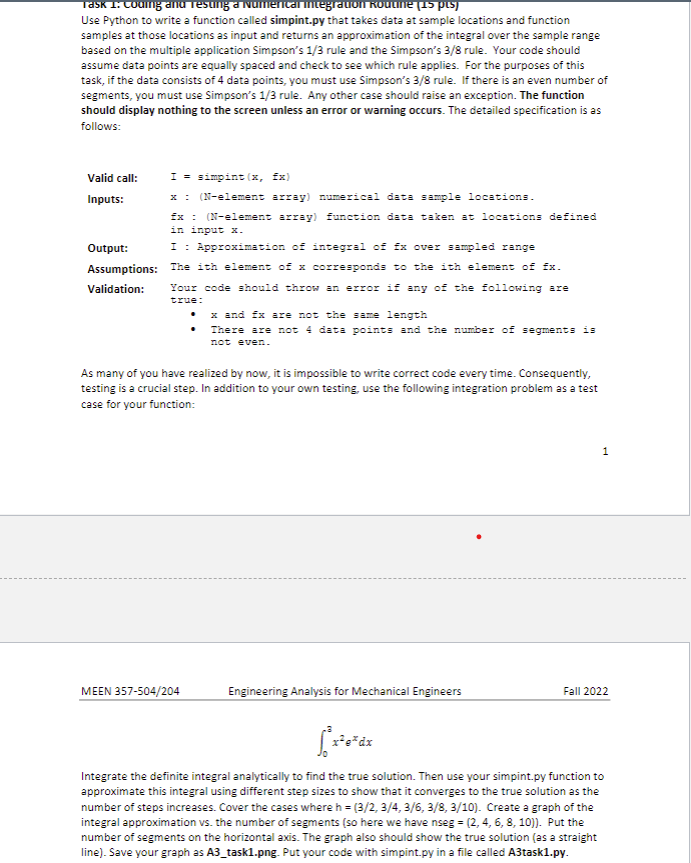 Solved Use Python to write a function called simpint.py that | Chegg.com