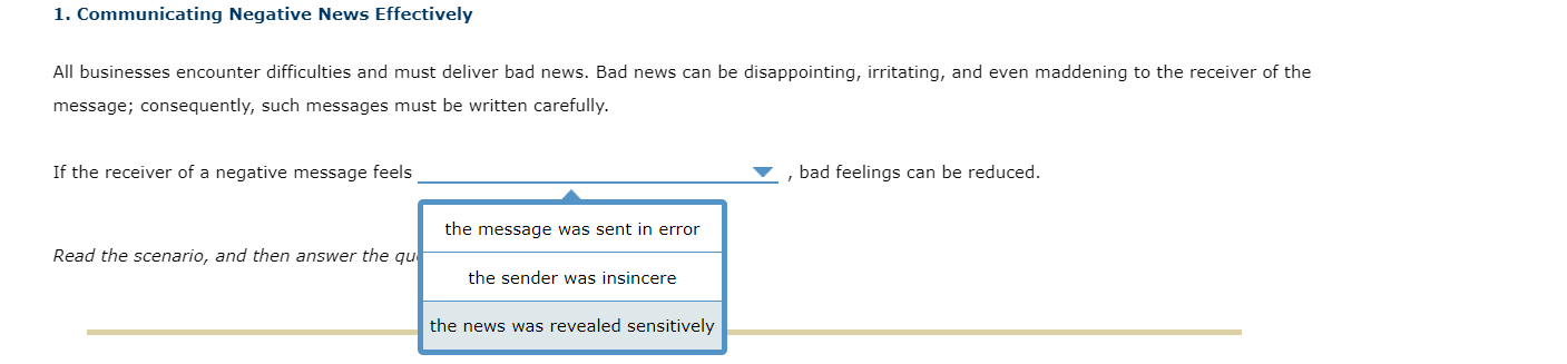 Solved 1. Communicating Negative News Effectively All | Chegg.com