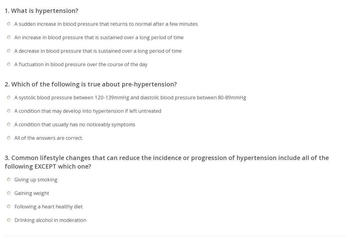 Solved 1. What is hypertension? O A sudden increase in blood | Chegg.com
