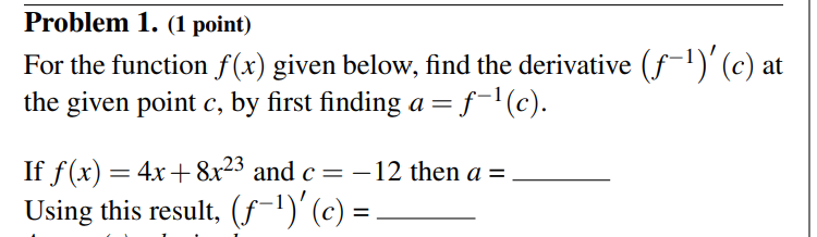 Solved Problem 1. (1 point) For the function f(x) given | Chegg.com