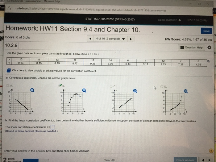Solved Use the given data set to complete parts (a) through | Chegg.com