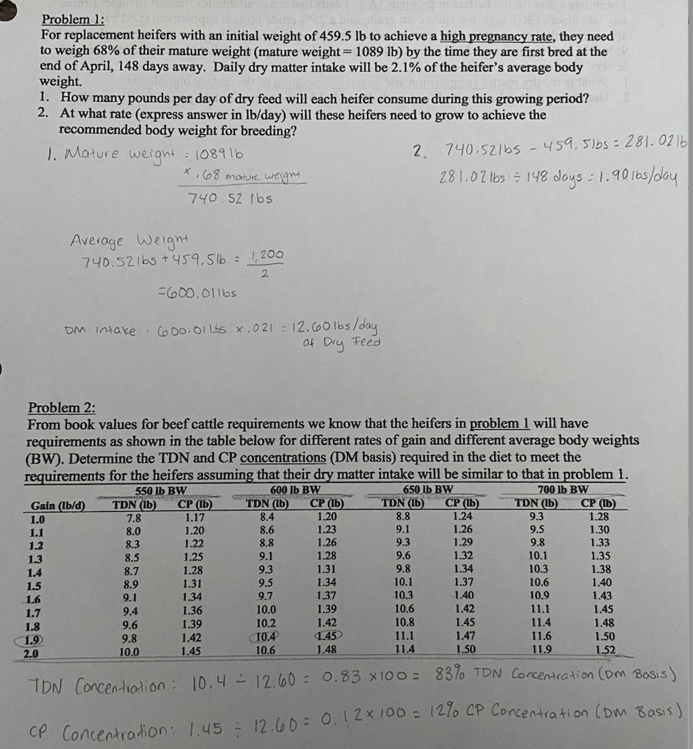 Problem 3: Formulate a diet for the heifers in | Chegg.com