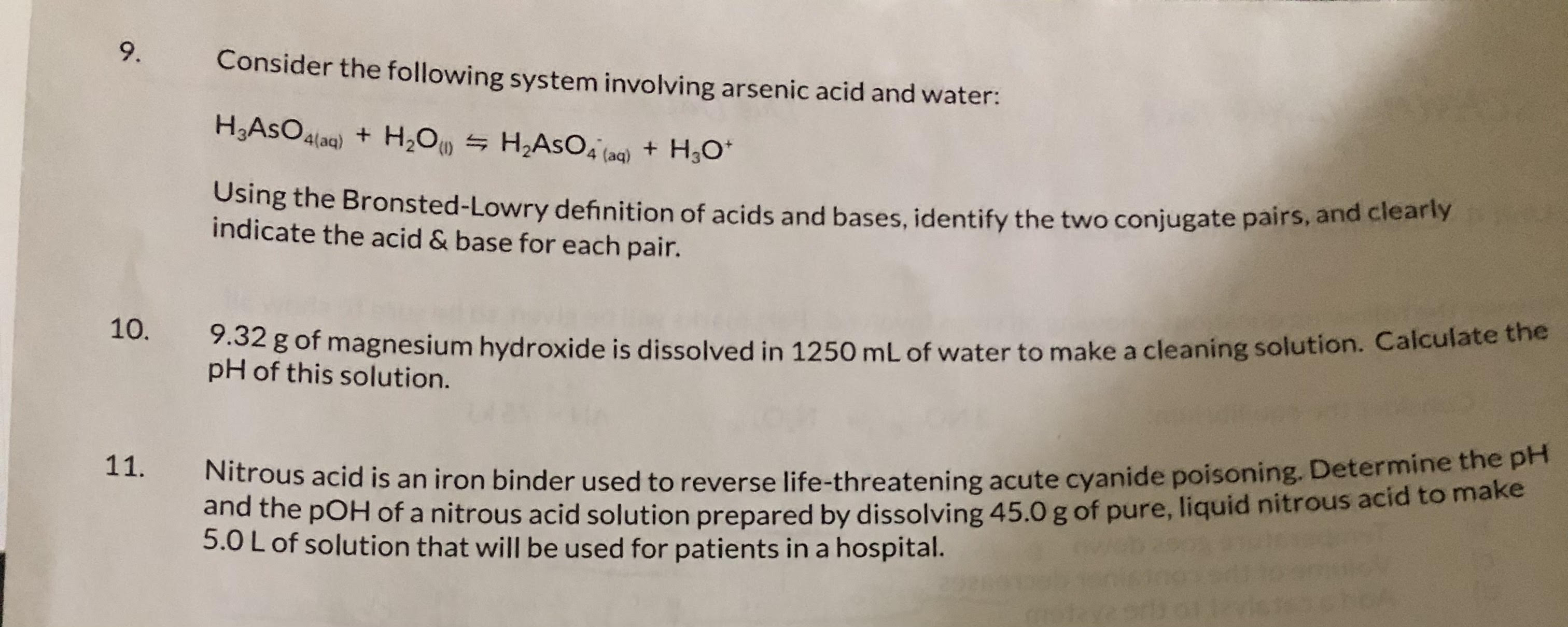 Solved 9. Consider the following system involving arsenic | Chegg.com