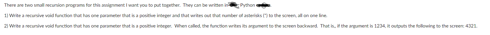 Solved There are two small recursion programs for this | Chegg.com