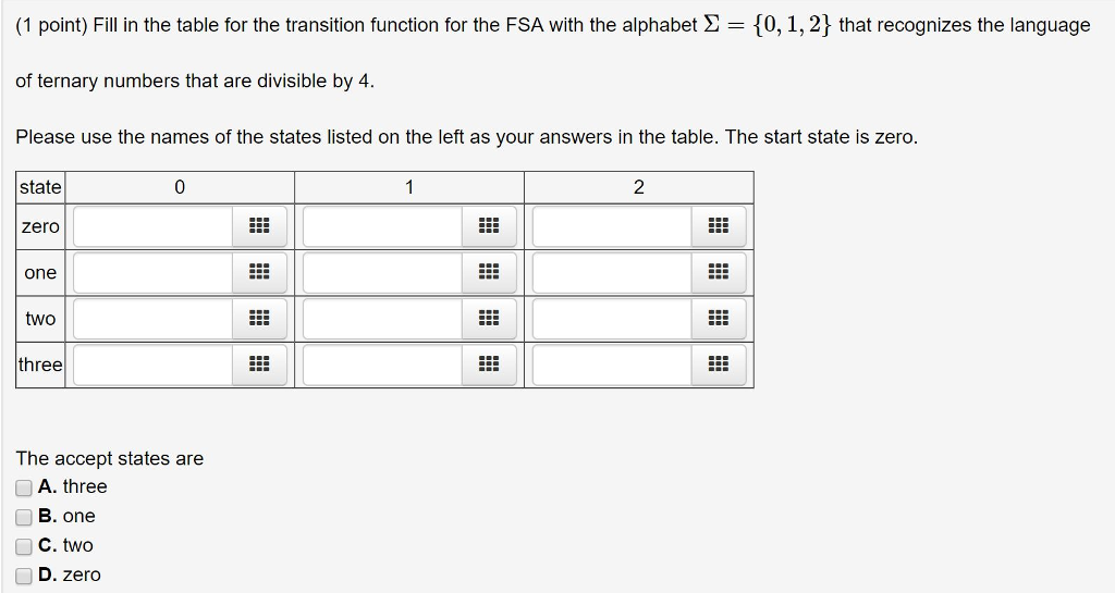 Solved (1 point) Fill in the table for the transition | Chegg.com