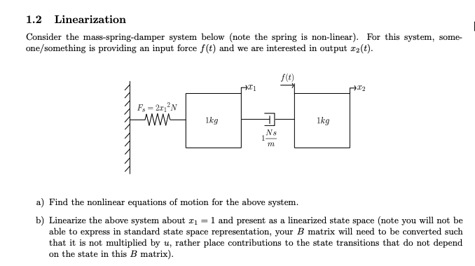 Solved 1.2 Linearization Consider the mass-spring-damper | Chegg.com