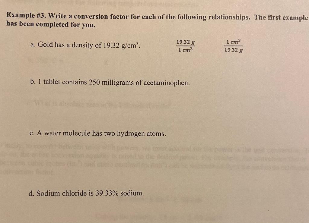 Solved Example #3. Write a conversion factor for each of the | Chegg.com