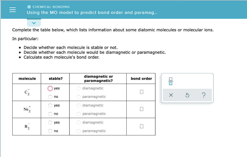 Solved O CHEMICAL BONDING Using the MO model to predict bond | Chegg.com