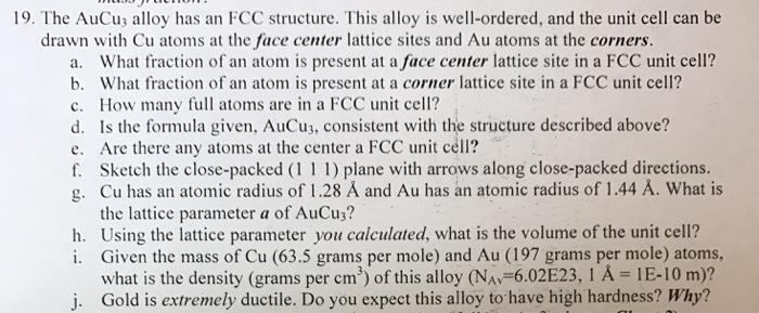 Solved The AuCu_3 alloy has an FCC structure. This alloy is | Chegg.com