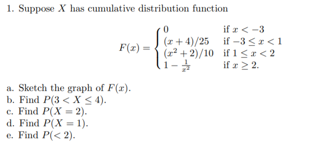 Solved 1. Suppose X has cumulative distribution function | Chegg.com