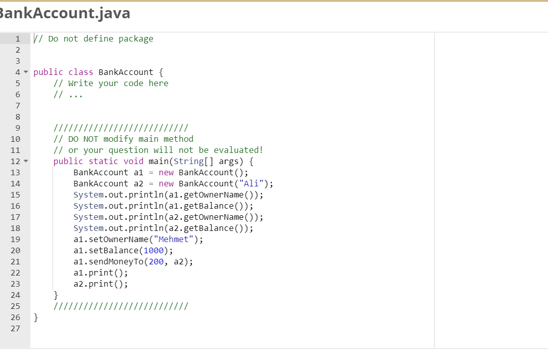 Solved Write BankAccount class which has following | Chegg.com