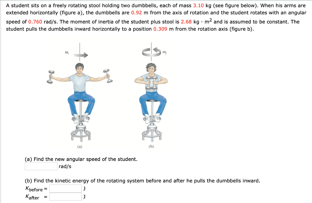 Solved A student sits on a freely rotating stool holding two | Chegg.com