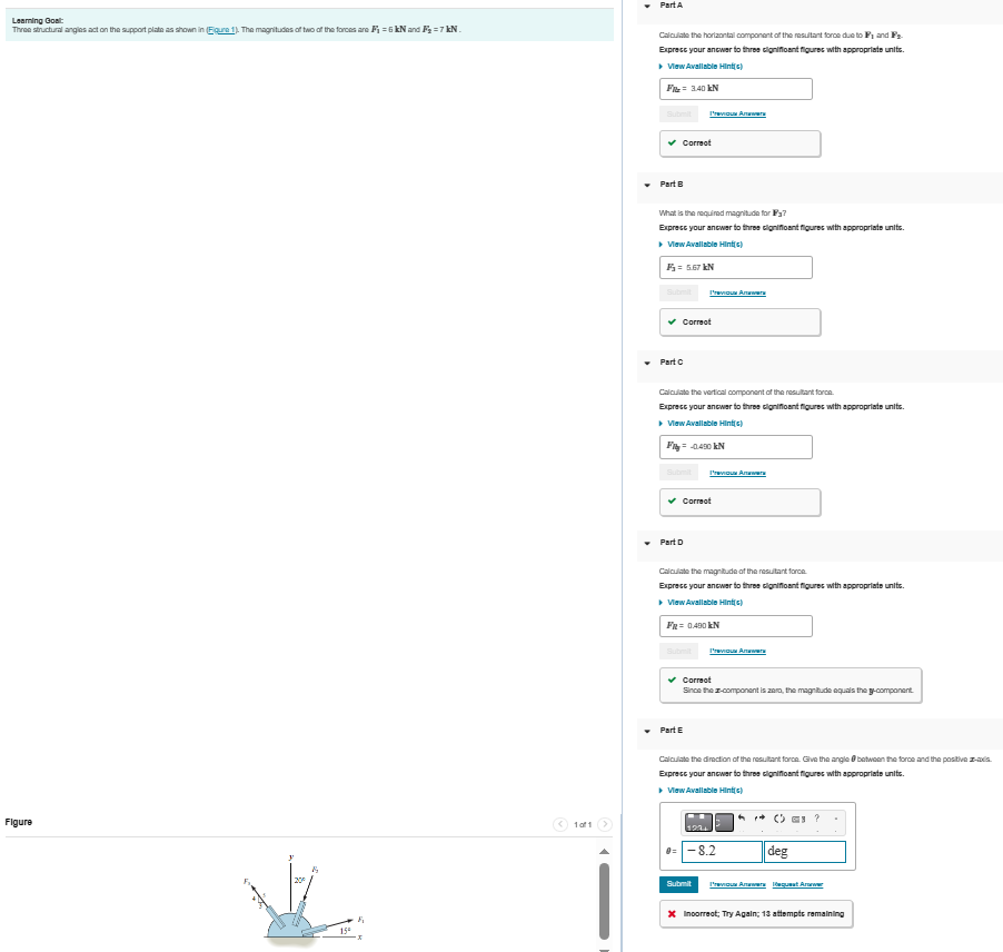 Solved Part APart completeCalculate the horizontal component | Chegg.com