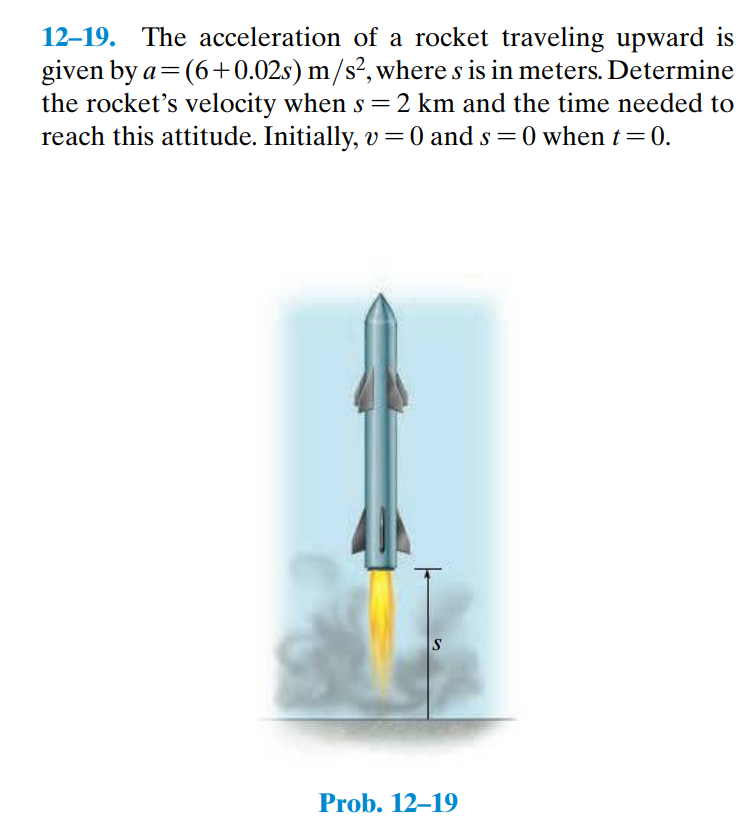 Solved 12-19. The acceleration of a rocket traveling upward | Chegg.com