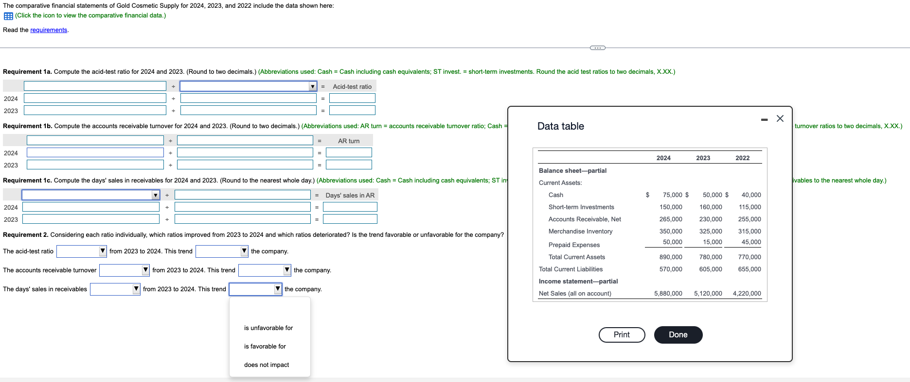 Solved The comparative financial statements of Gold Cosmetic | Chegg.com