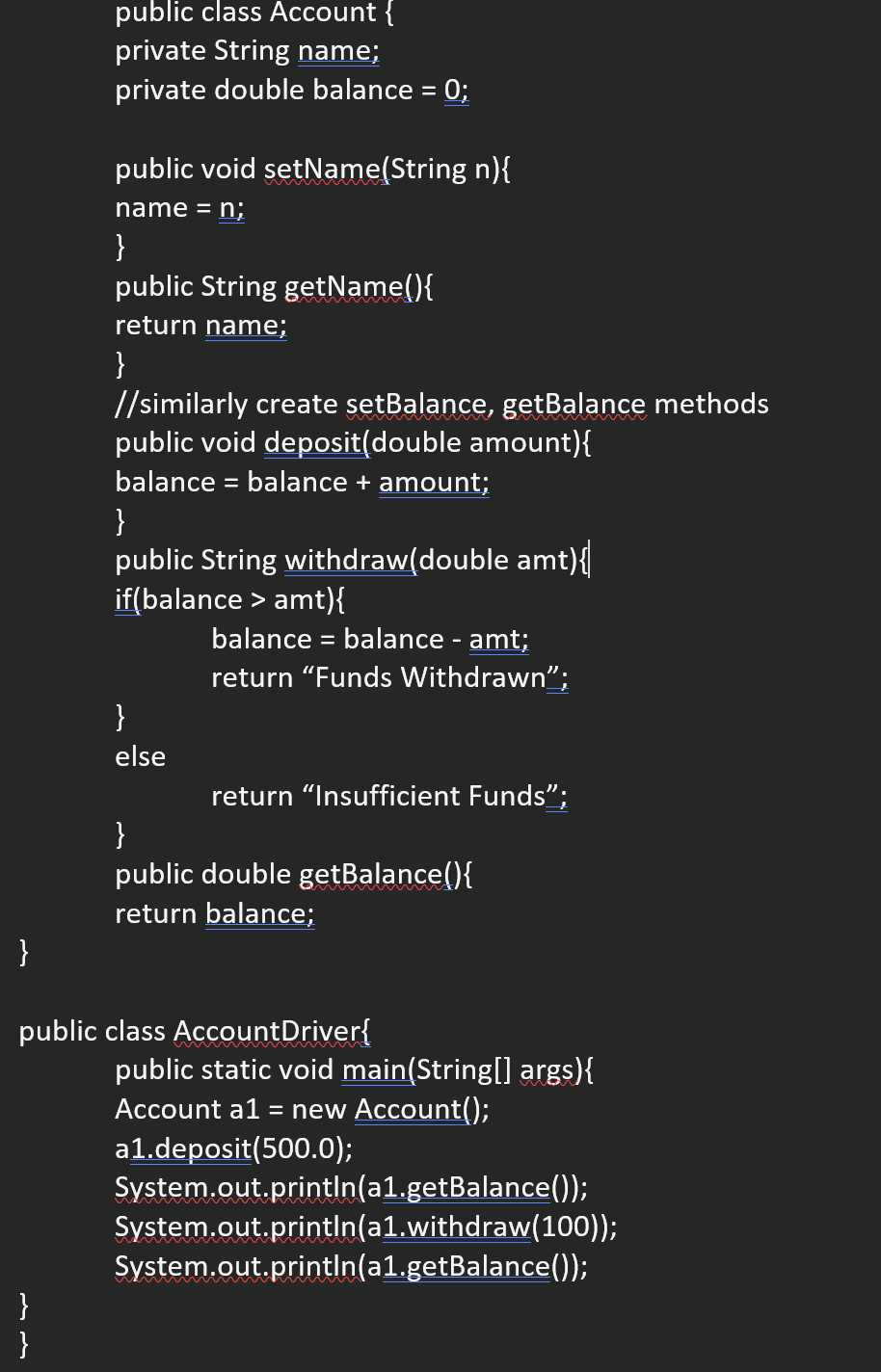 Solved Modify the Account class we worked upon in class and | Chegg.com