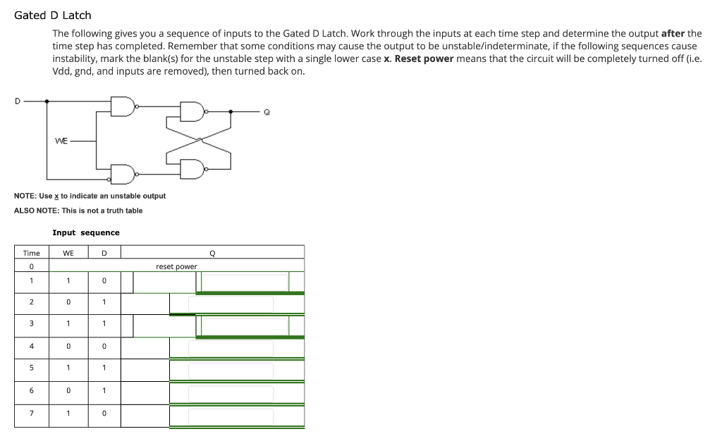 Solved Gated D Latch The following gives you a sequence of | Chegg.com