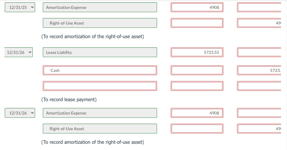 Solved (To record amortization of the right-of-use | Chegg.com