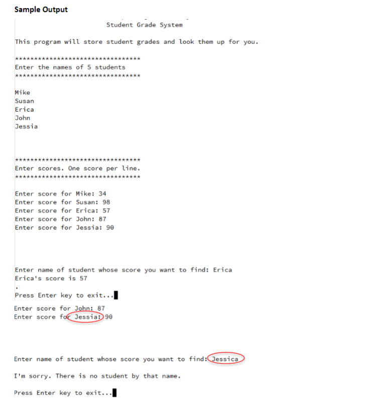 Solved Description The program stores a list of 5 names and | Chegg.com