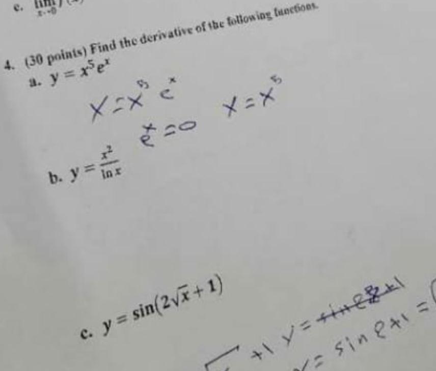 Solved 4. (30 points) Find the derivative of tae foltowing | Chegg.com