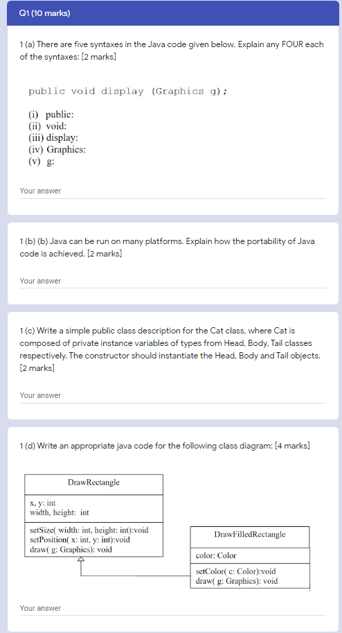 Solved Q1(10 marks) 1(a) There are five syntaxes in the Java | Chegg.com