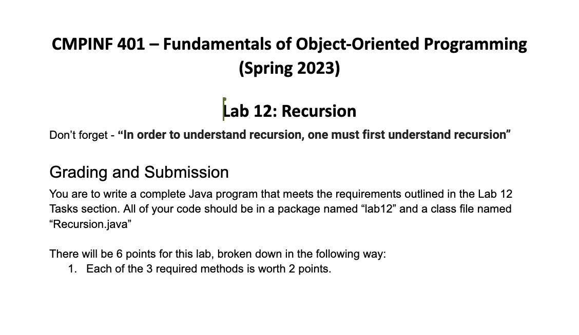 Solved CMPINF 401 - Fundamentals of Object-Oriented | Chegg.com