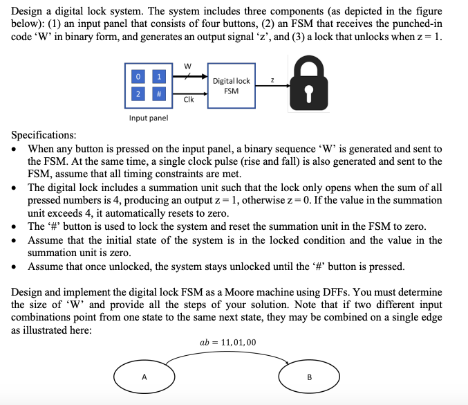 Solved Design a digital lock system. The system includes | Chegg.com