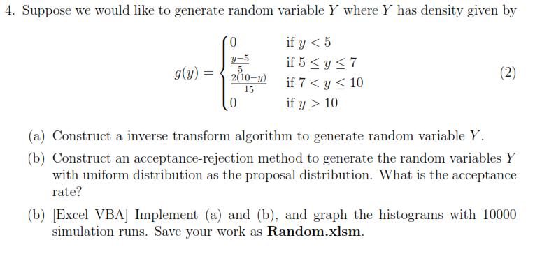 4. Suppose we would like to generate random variable | Chegg.com
