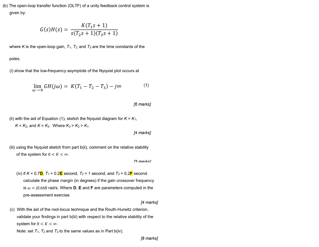 Solved (b) The open-loop transfer function (OLTF) of a unity | Chegg.com