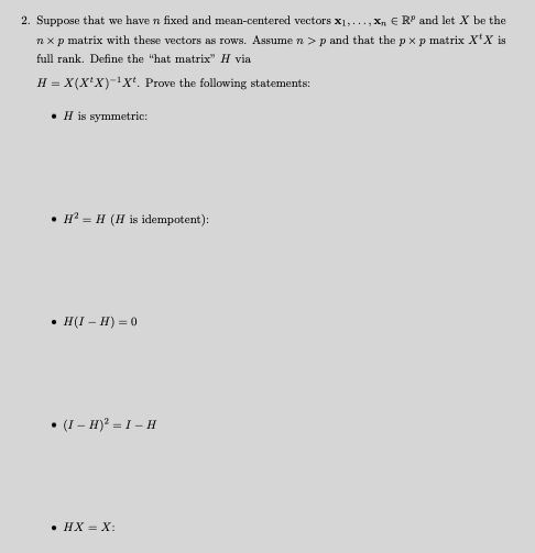 Solved 2. Suppose that we have n fixed and mean-centered | Chegg.com