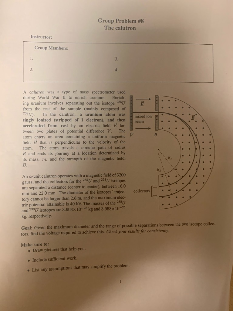 Solved Group Problem #8 The calutron Instructor: Group | Chegg.com