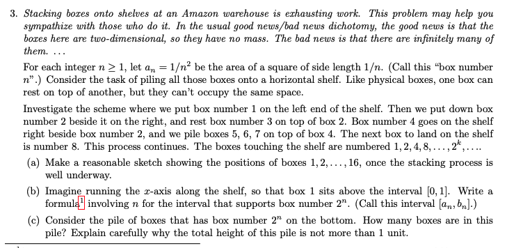 Solved 3. Stacking boxes onto shelves at an Amazon warehouse | Chegg.com