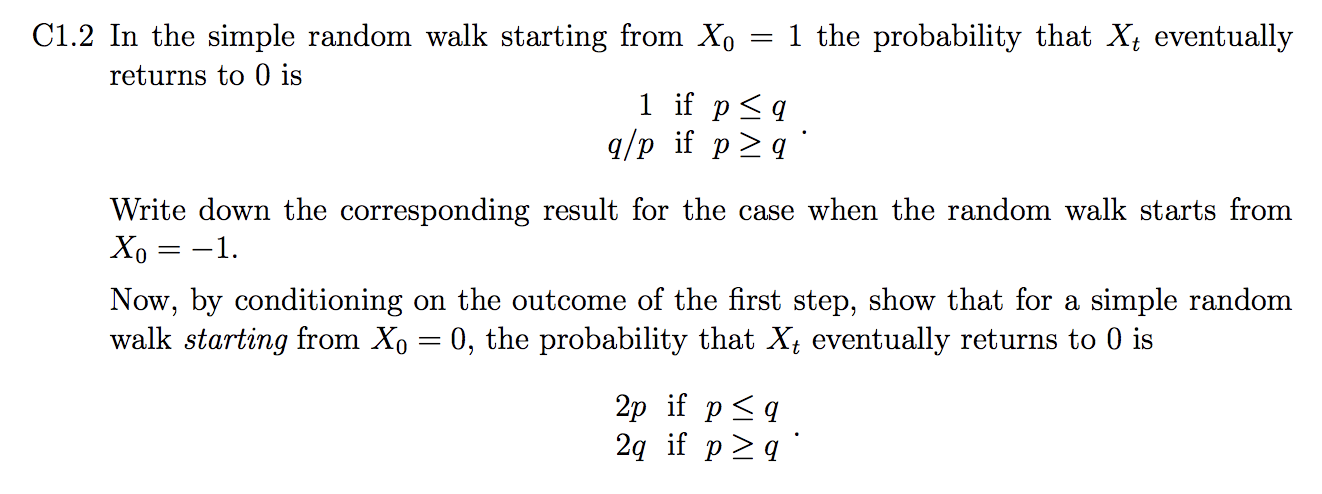 C1.2 In the simple random walk starting from Xo = 1 | Chegg.com