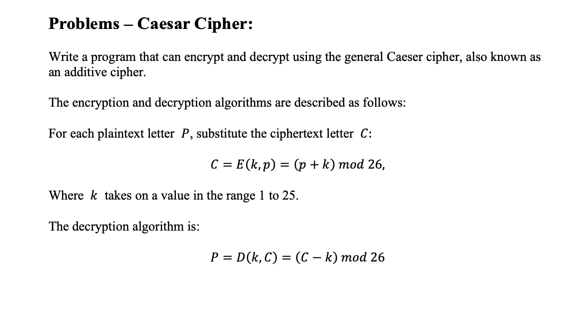 Solved Problems Caesar Cipher Write A Program That Can