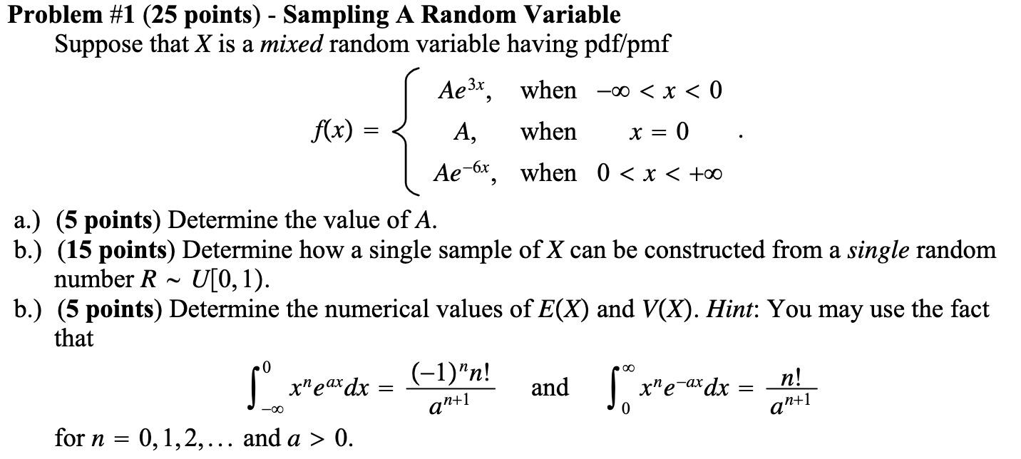 Solved Problem \#1 (25 points) - Sampling A Random Variable | Chegg.com