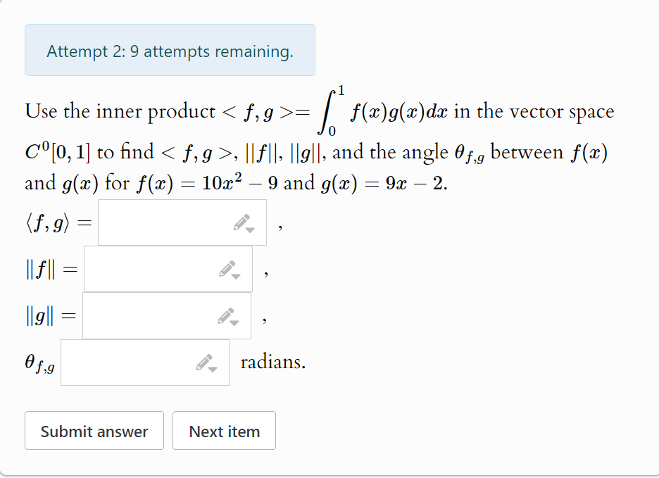 Solved Attempt 2: 9 ﻿attempts remaining.Use the inner | Chegg.com