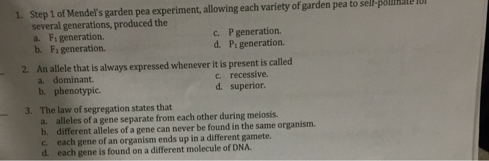 Solved 1. 1 garden pea experiment, allowing each variety | Chegg.com