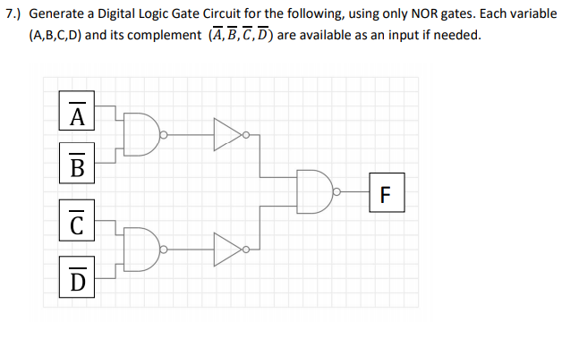 Solved 7.) Generate a Digital Logic Gate Circuit for the | Chegg.com