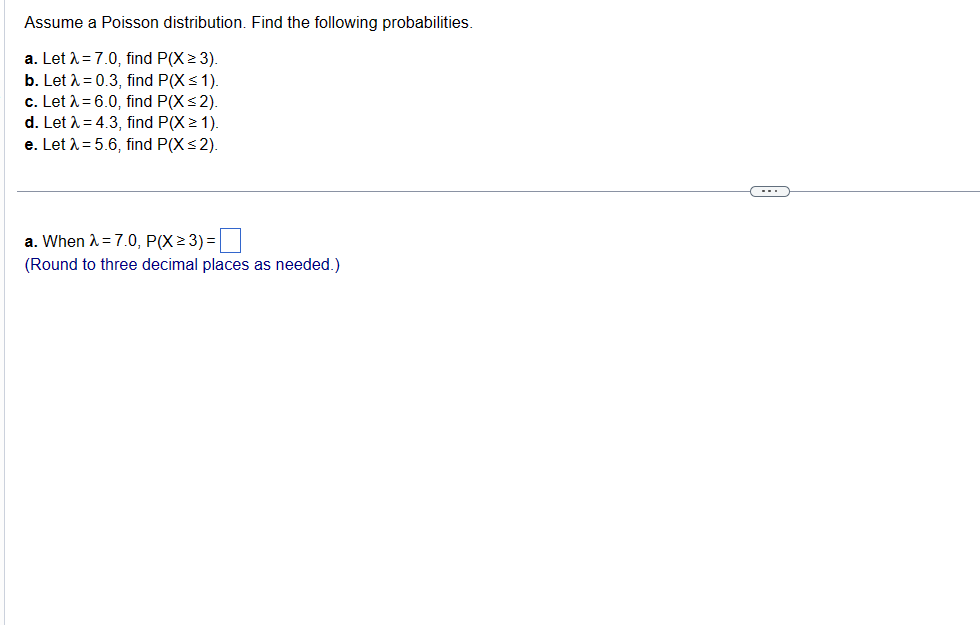 Solved Assume a Poisson distribution. Find the following | Chegg.com