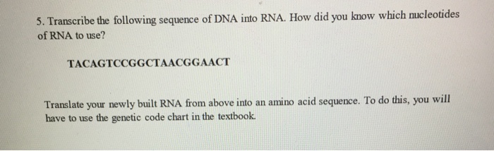 Solved Transcribe the following sequence of DNA into RNA. | Chegg.com