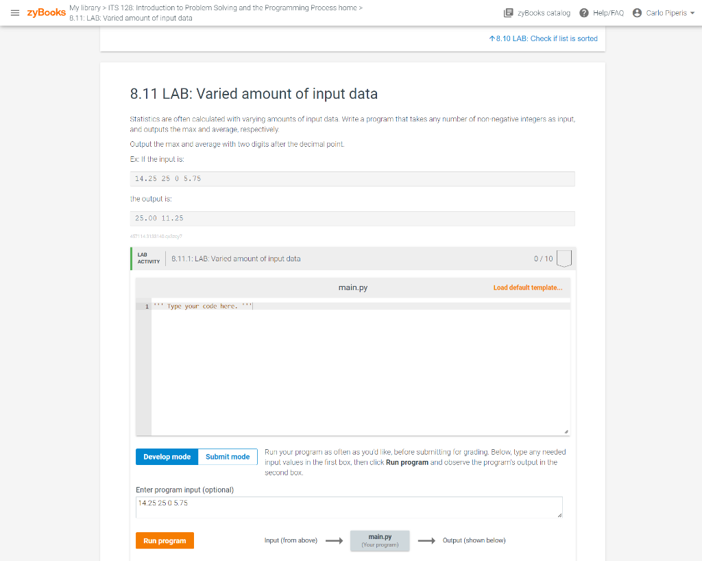 Solved 8 11 Lab Varied Amount Of Input Data Statistics Are
